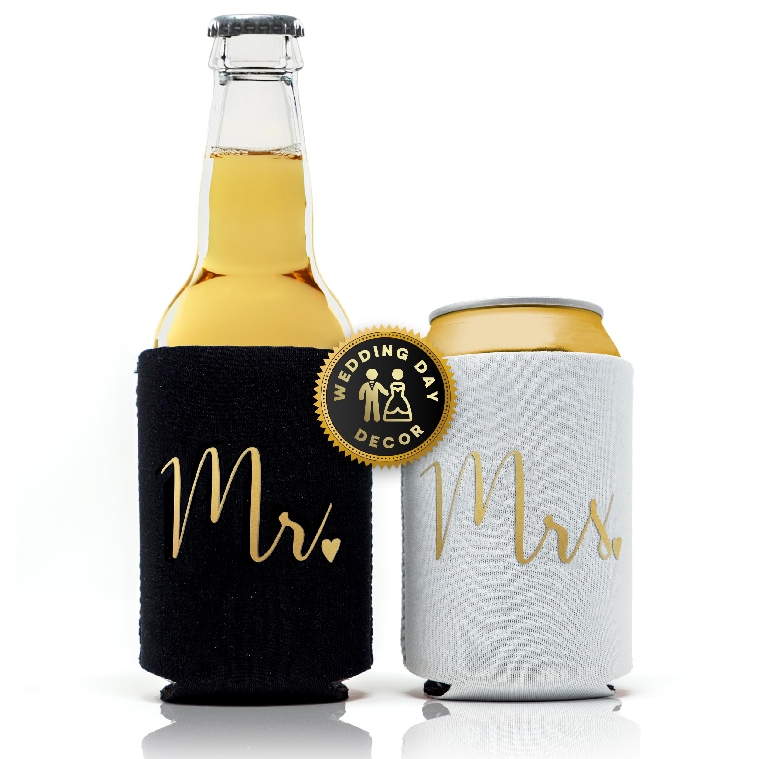 Prazoli Wedding Can Coolers Mr and Mrs Gifts - Just Married Decorations, Wedding Day & Honeymoon Essentials, Presents For Newlywed Gifts for Couples, Wedding Gifts for Bride to Be and Groom - Gold