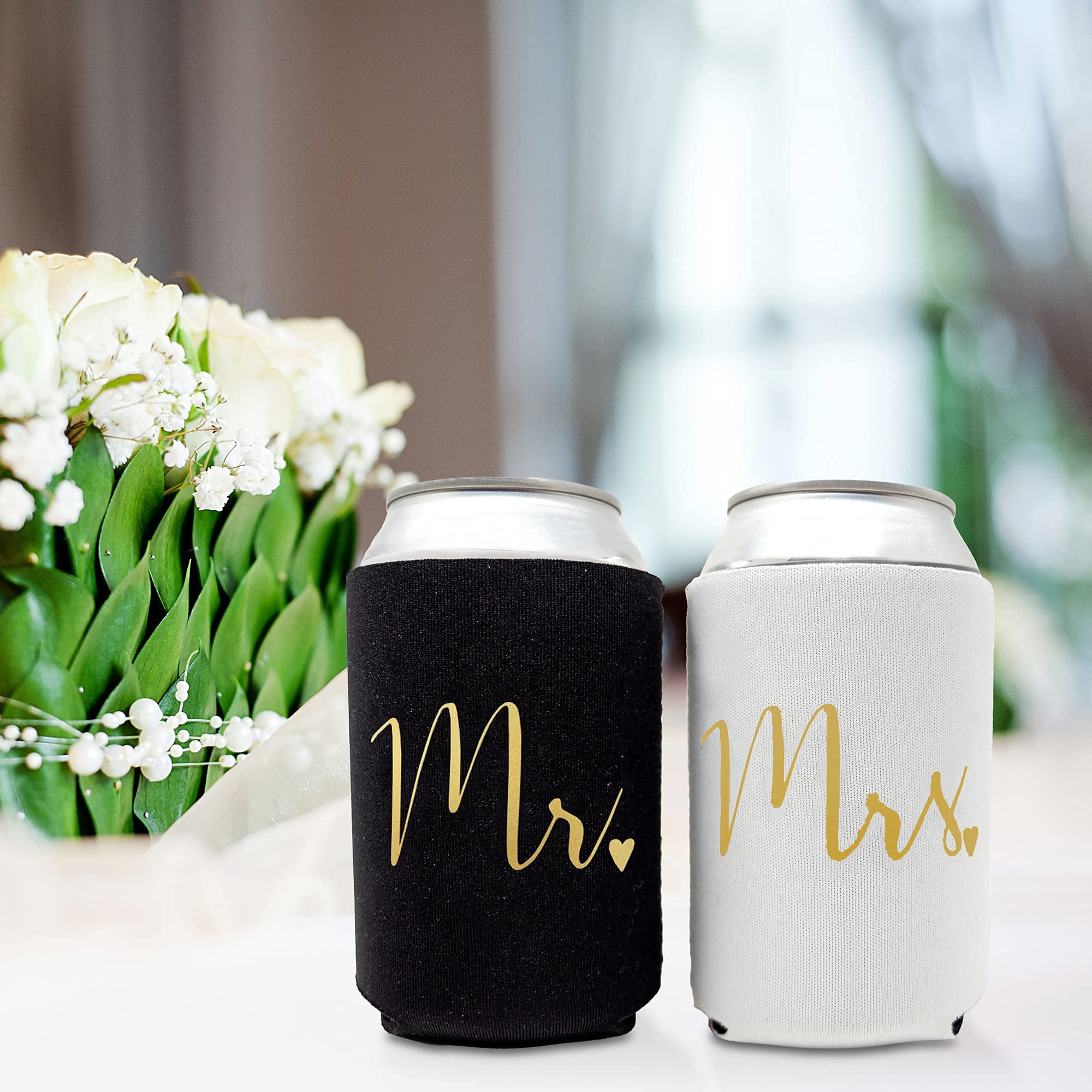 Prazoli Wedding Can Coolers Mr and Mrs Gifts - Just Married Decorations, Wedding Day & Honeymoon Essentials, Presents For Newlywed Gifts for Couples, Wedding Gifts for Bride to Be and Groom - Gold