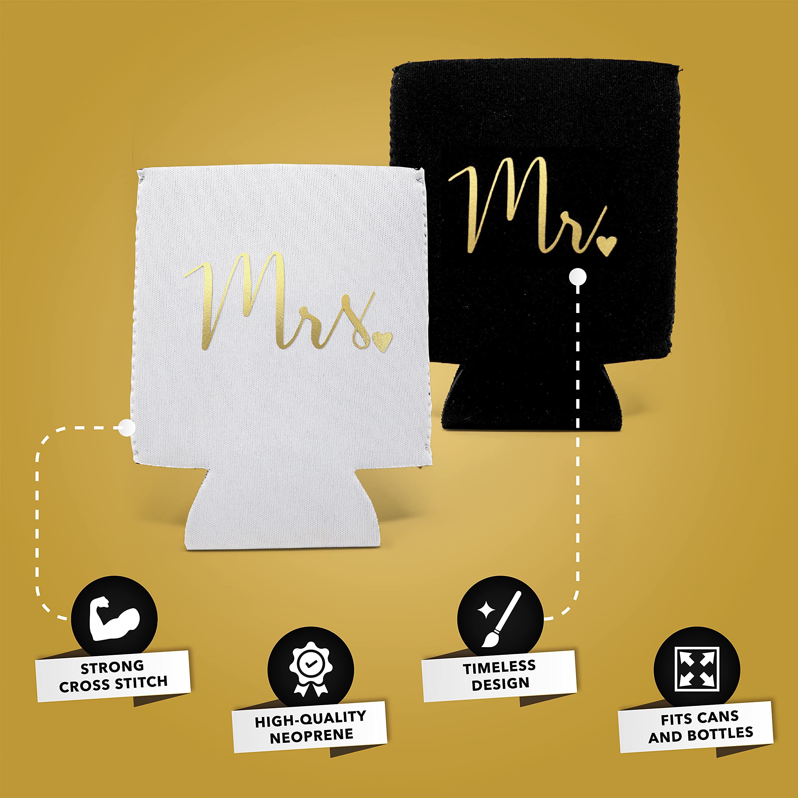 Prazoli Wedding Can Coolers Mr and Mrs Gifts - Just Married Decorations, Wedding Day & Honeymoon Essentials, Presents For Newlywed Gifts for Couples, Wedding Gifts for Bride to Be and Groom - Gold