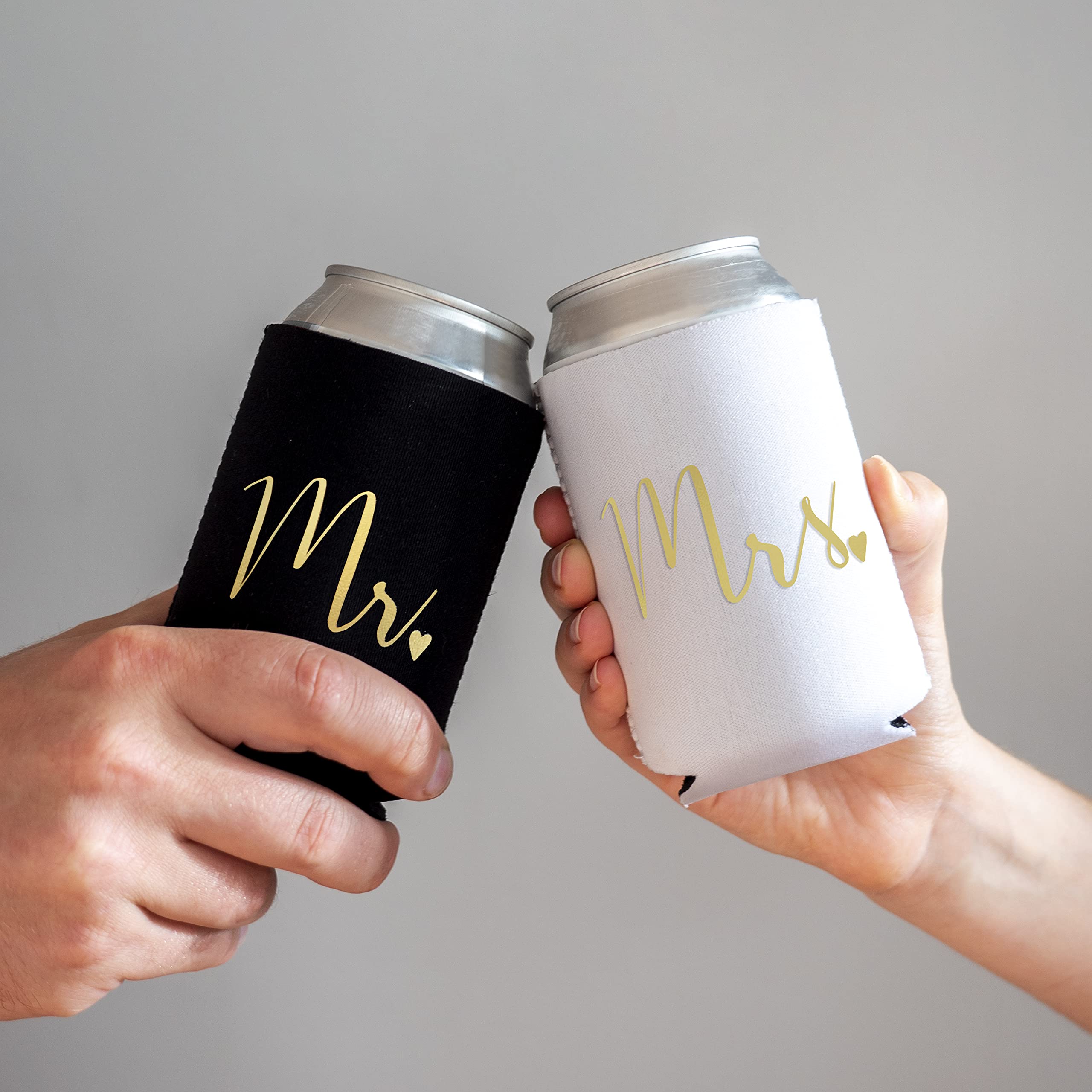 Prazoli Wedding Can Coolers Mr and Mrs Gifts - Just Married Decorations, Wedding Day & Honeymoon Essentials, Presents For Newlywed Gifts for Couples, Wedding Gifts for Bride to Be and Groom - Gold