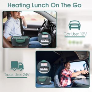 Electric Lunch Box 60W Food Heater, 4 in 1 Portable Heated Lunch Box for Car Truck Work Adults, Leak Proof, Self Heating Lunch Box with 1.5L 304 SS Container, Fork & Spoon Carry Bag 110V/220V/12V/24V