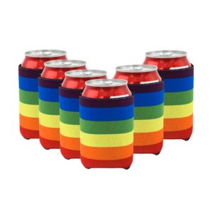 can cooler sleeves, beer drink coolies, horizontal rainbow stripe insulated beer can cooler sleeves, lgbtq accessories for weddings, pride party, events (pack of 6)