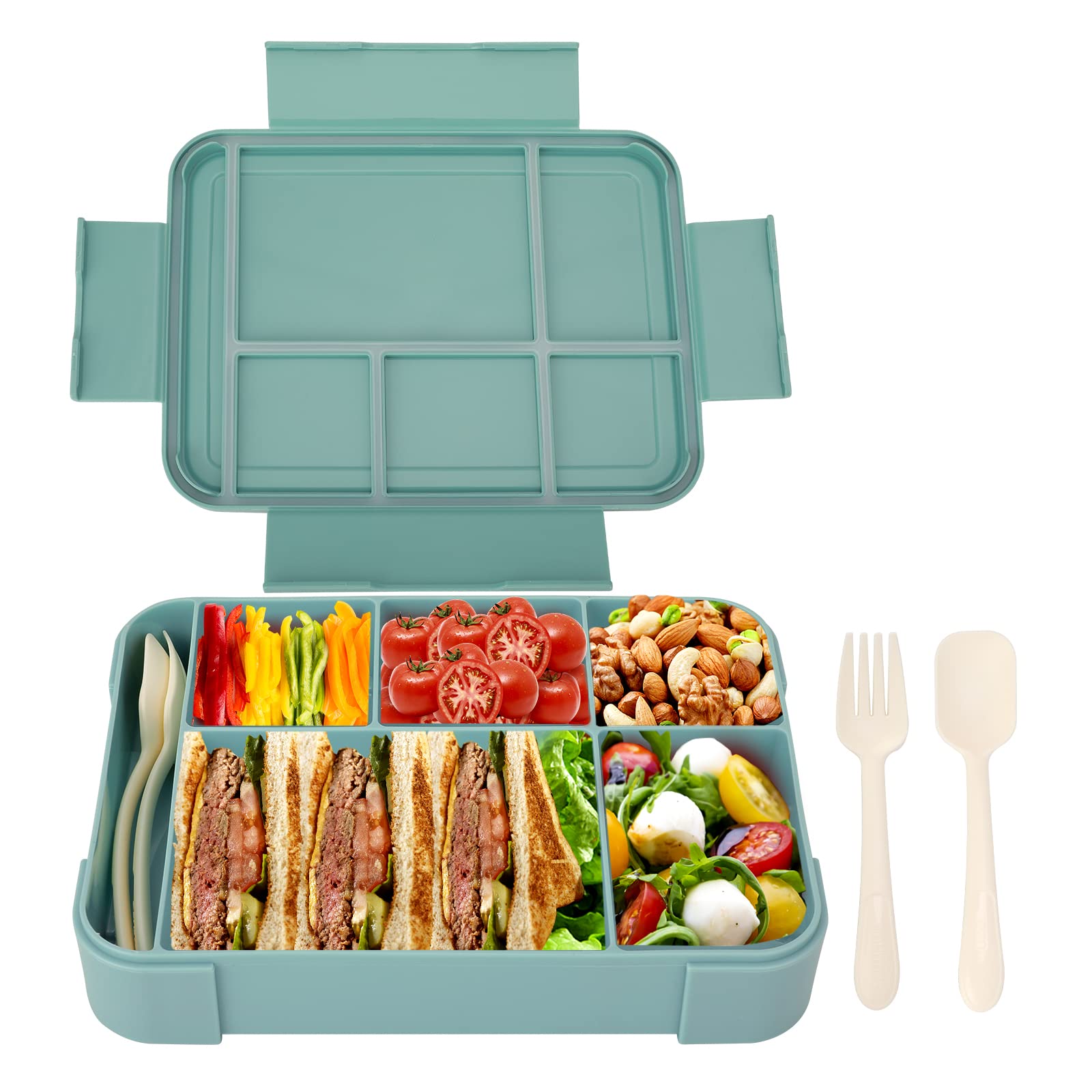 Vensp Bento Box,Lunch Box Kids, Bento Box Adult Lunch Box,Lunch Box Containers for Kids/Adults/Toddler, 1330ml-6 Compartments&Utensiles, Leak Proof,Microwave/Dishwasher/Refrigerator Safe(Blue)