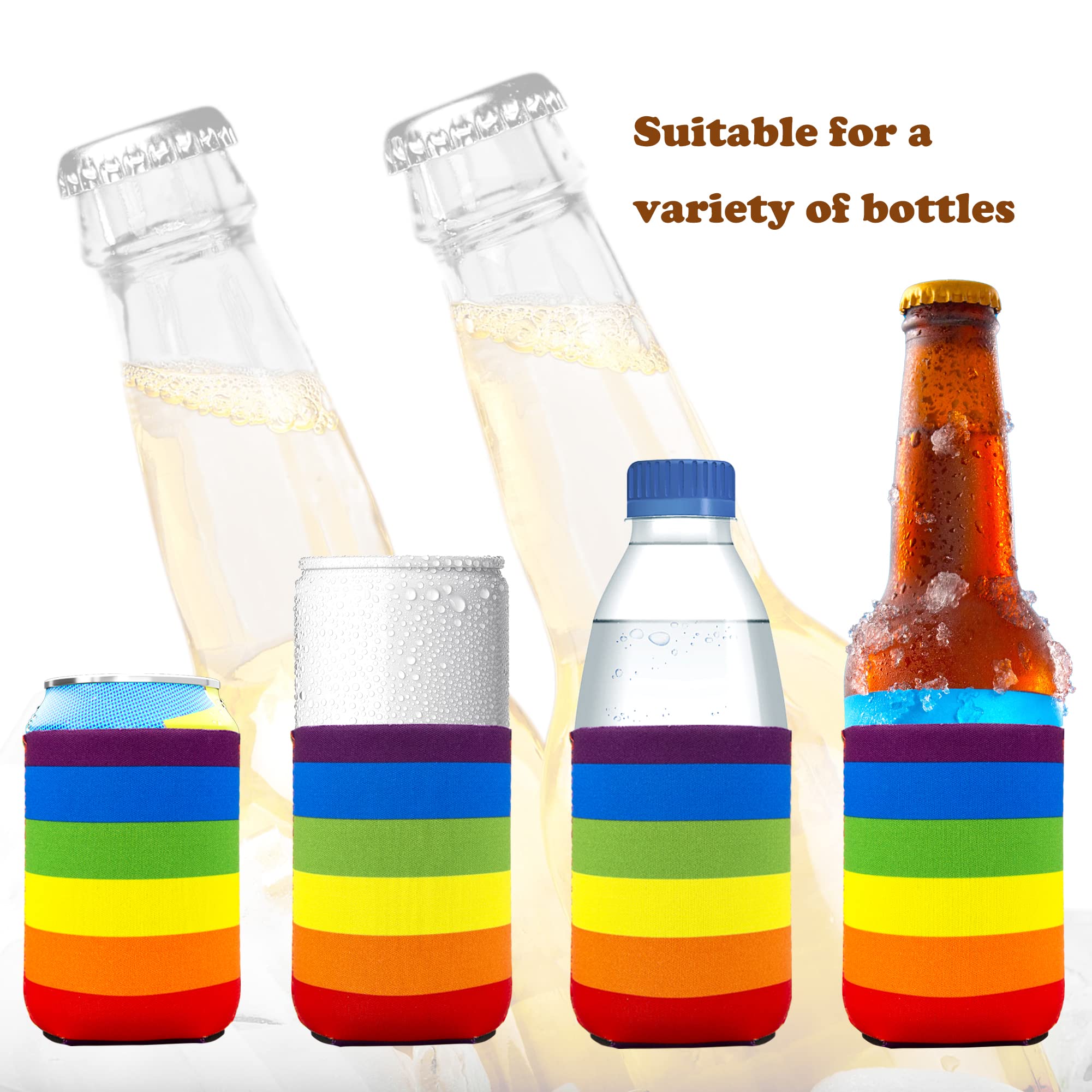 Can Cooler Sleeves, Beer Drink Coolies, Horizontal Rainbow Stripe Insulated Beer Can Cooler Sleeves, LGBTQ Accessories for Weddings, Pride Party, Events (Pack of 6)