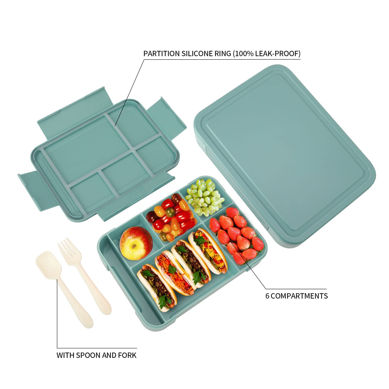 Vensp Bento Box,Lunch Box Kids, Bento Box Adult Lunch Box,Lunch Box Containers for Kids/Adults/Toddler, 1330ml-6 Compartments&Utensiles, Leak Proof,Microwave/Dishwasher/Refrigerator Safe(Blue)