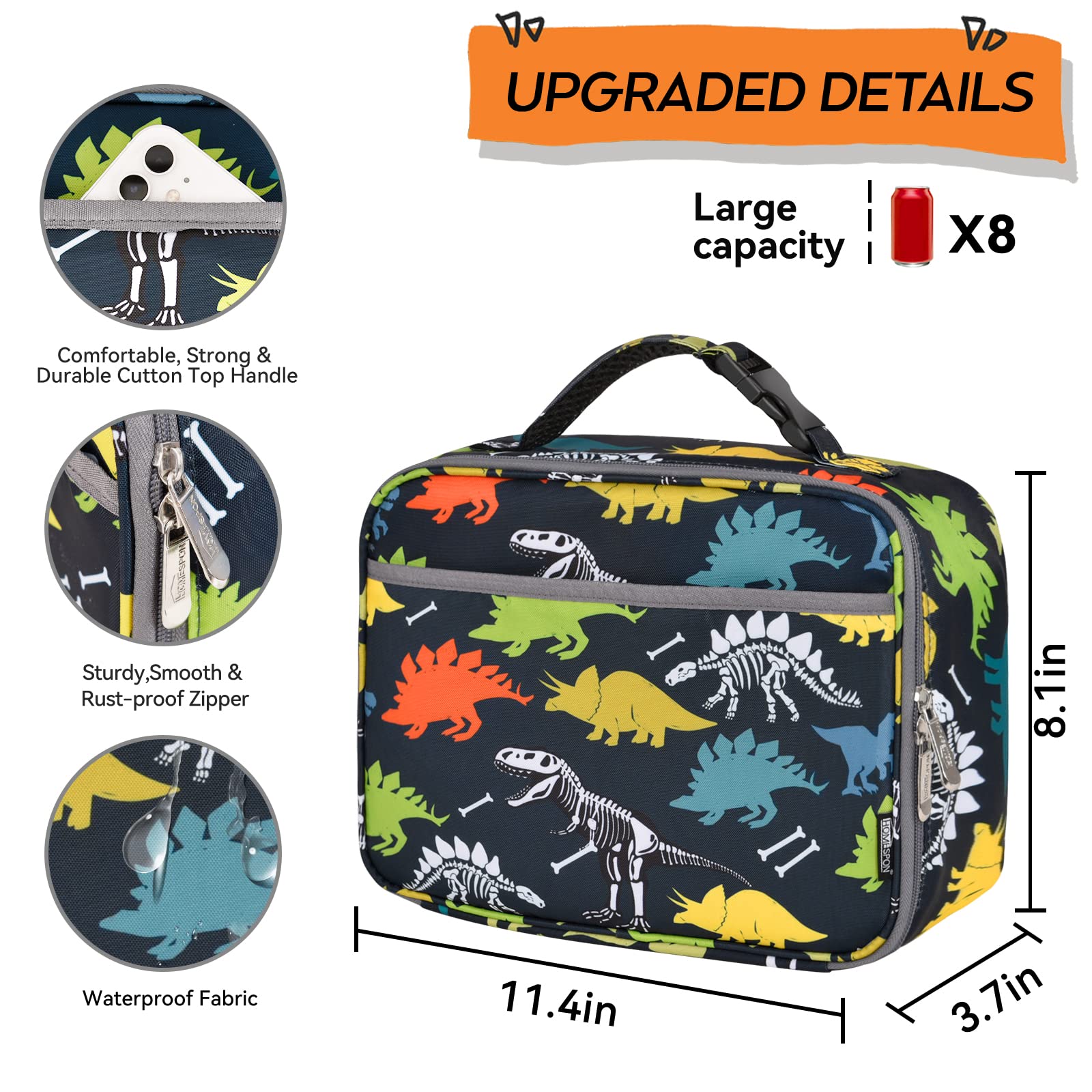 HOMESPON Kids Lunch Box Insulated Prints Lunch Bag Water-Resistant Cooler Bags Back to School Thermal Meal Tote Zippered Pockets Ideal for Children