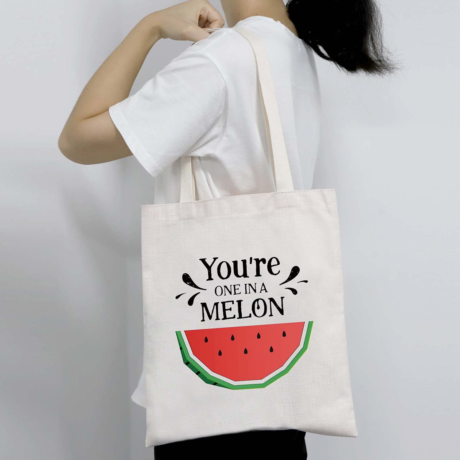 BDPWSS Watermelon Party Tote Bag You're One In a Melon Gift Food Pun Reusable Grocery Bag (One in melon TG 2)