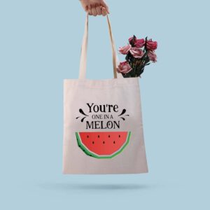 BDPWSS Watermelon Party Tote Bag You're One In a Melon Gift Food Pun Reusable Grocery Bag (One in melon TG 2)