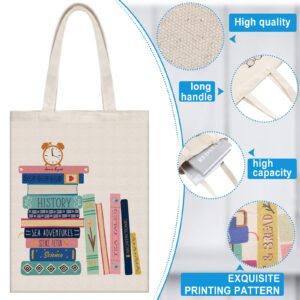 Oudain 2 Pcs Book Tote Bags, Canvas Library Book Bags, Aesthetic Reusable Cute Portable Gift Bag for Book Lovers, Washable Book School Shoulder Bag Grocery Shopping Bags for Girls Women