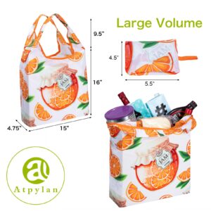 Atpylan Reusable Grocery Bags, Vibrant Shopping Bag for Groceries, Beach Gear & More, Ripstop, Folds into Pouch, 6 Pack