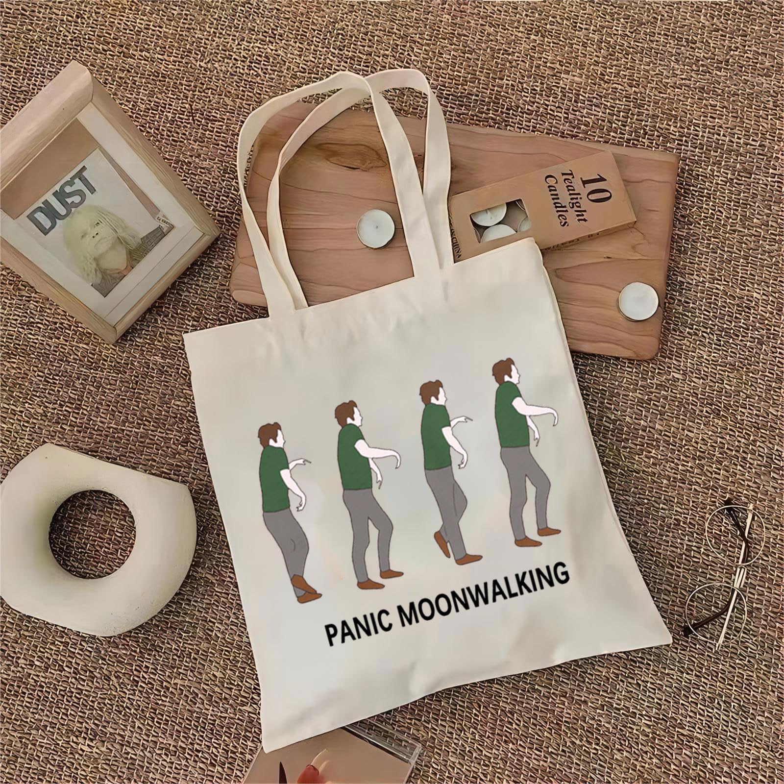 TOBGB New Girl TV Show Inspired Gift Nick Miller Novelty Makeup Bag New Girl TV Show Fans Gift New Girl Merchandise Panic Moonwalk Tote Bag (Panic Moonwalk tote)