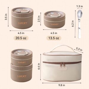 TiLeMiun Portable Thermal Lunch Container, Keep Food Warm Insulated Bento Lunch Box For Adults To Work Picnic, Stainless Steel Food Container With Bag, Induction Cooker & Microwave Safe (Khaki 68oz)