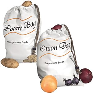 reusable produce storage bags,2 pack bread bags potato onion storage keeper holder bags muslin veggie bags,10"x14"