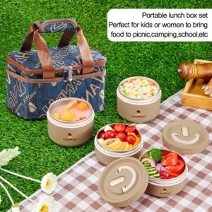 ArderLive Lunch Bento Box with Bag, Portable Thermal Leakproof Lunch Containers, 18/8 Stainless Steel Stackable Insulated Lunch Box for Adults, Picnic Work and Travel, 68 Oz, Khaki