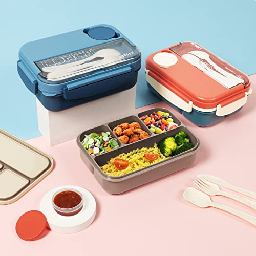 Puraville BPA-FREE Bento Lunch Box for Kids Toddlers Adults,1300ML Microwavable Leak-Proof Bento Box with 4 Compartments for Work,School,Picnic,Blue