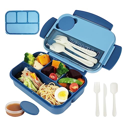 Puraville BPA-FREE Bento Lunch Box for Kids Toddlers Adults,1300ML Microwavable Leak-Proof Bento Box with 4 Compartments for Work,School,Picnic,Blue