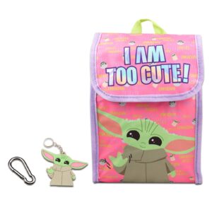 Fast Forward Baby Yoda Backpack with Lunch Box for Girls Set - Bundle with Baby Yoda Backpack, Baby Yoda Lunch Bag, Water Bottle, Stickers, Keychain, More | Star Wars Backpack for Girls