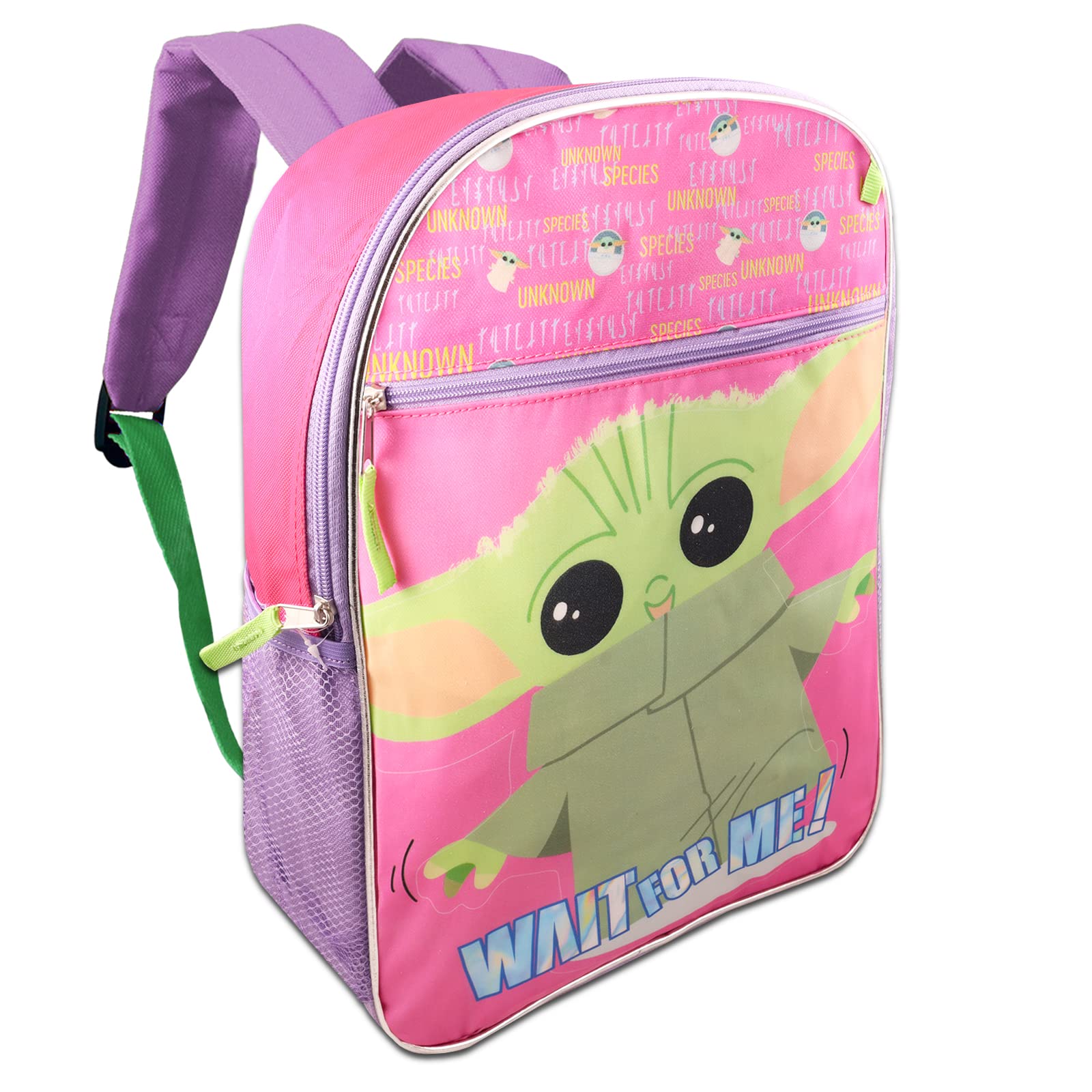 Fast Forward Baby Yoda Backpack with Lunch Box for Girls Set - Bundle with Baby Yoda Backpack, Baby Yoda Lunch Bag, Water Bottle, Stickers, Keychain, More | Star Wars Backpack for Girls