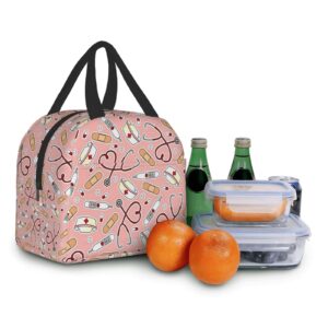 antcreptson Nurse Print Pink Lunch Bag Tote Bag Lunch Bag for Women Lunch Box Insulated Lunch Container