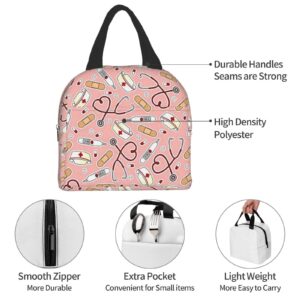 antcreptson Nurse Print Pink Lunch Bag Tote Bag Lunch Bag for Women Lunch Box Insulated Lunch Container