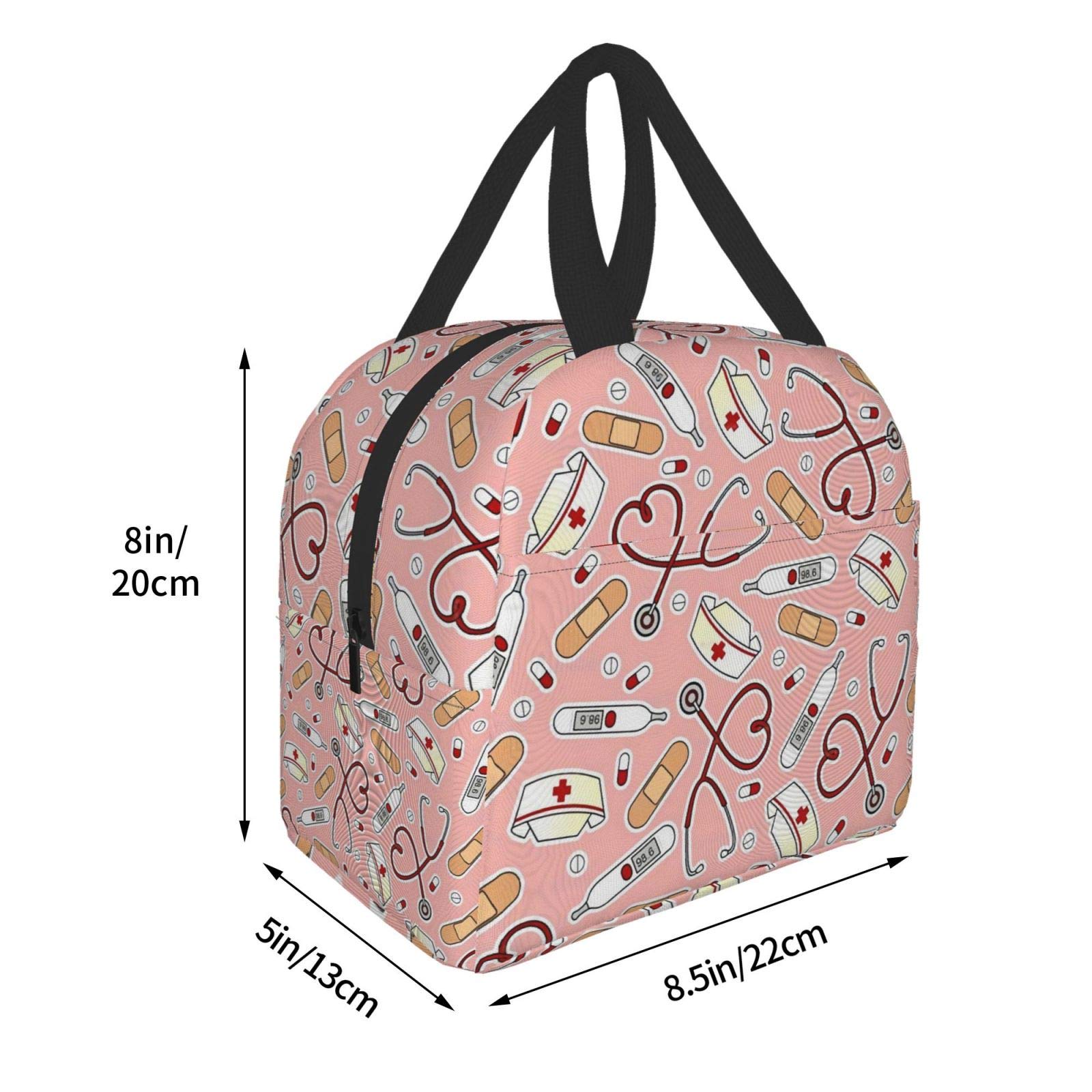 antcreptson Nurse Print Pink Lunch Bag Tote Bag Lunch Bag for Women Lunch Box Insulated Lunch Container