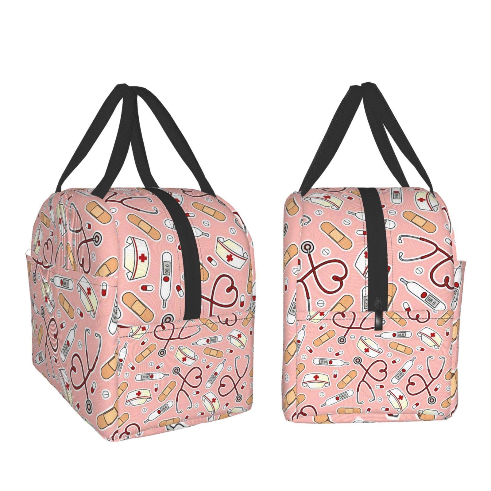 antcreptson Nurse Print Pink Lunch Bag Tote Bag Lunch Bag for Women Lunch Box Insulated Lunch Container