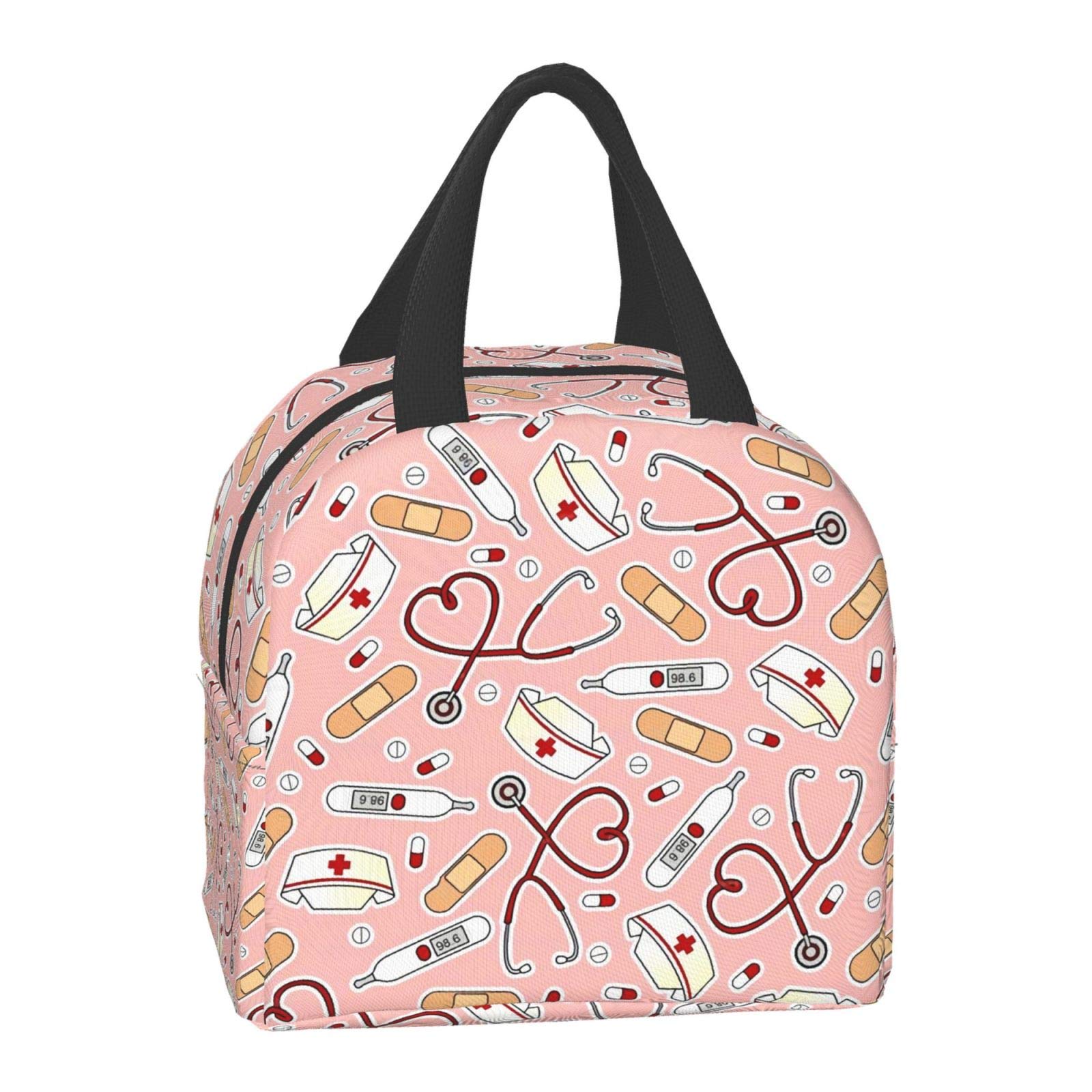 antcreptson Nurse Print Pink Lunch Bag Tote Bag Lunch Bag for Women Lunch Box Insulated Lunch Container