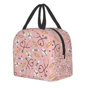 antcreptson Nurse Print Pink Lunch Bag Tote Bag Lunch Bag for Women Lunch Box Insulated Lunch Container