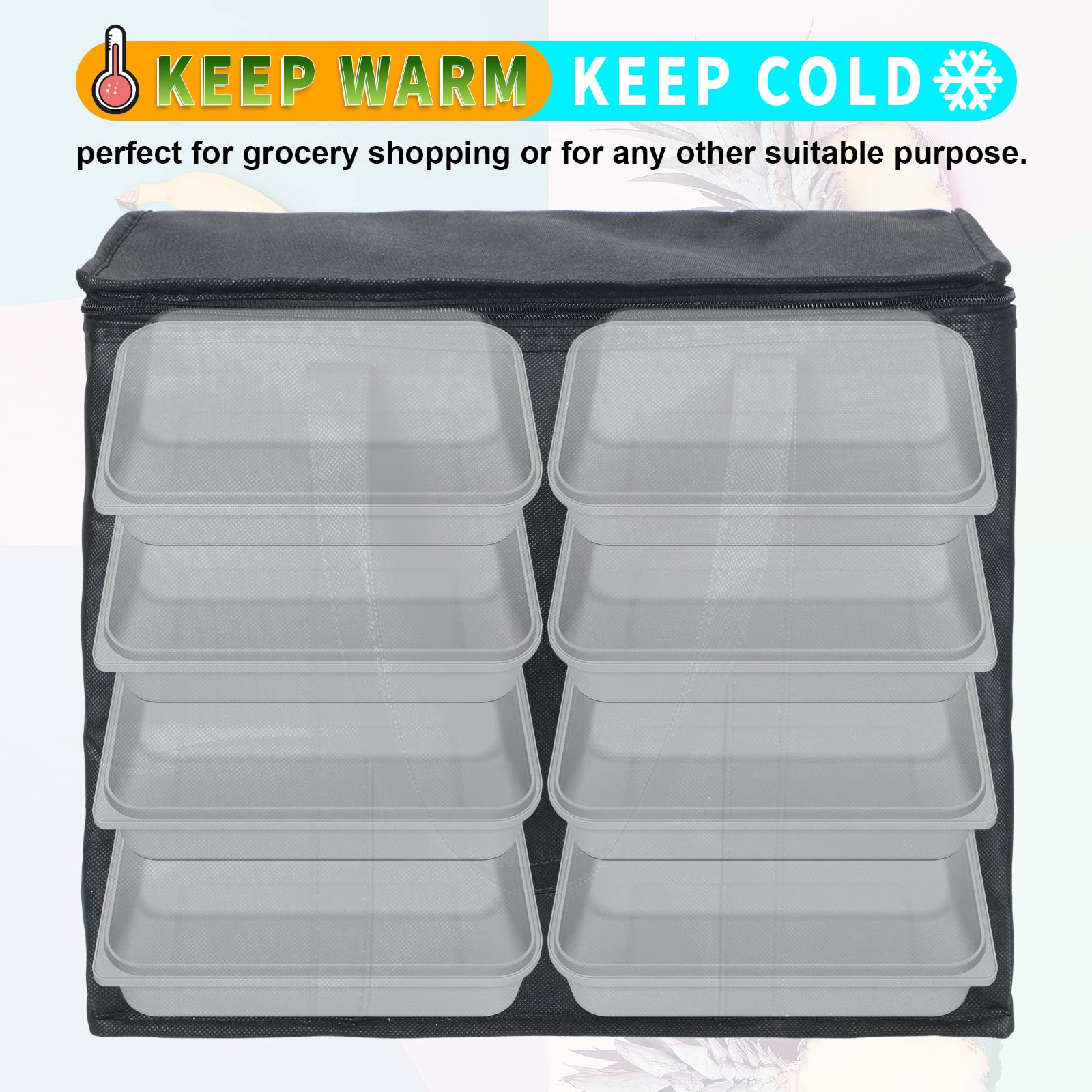 Kenning 15 Pcs Large Insulated Reusable Grocery Bags with Sturdy Zipper and Handles Foldable Washable Cooler Totes Heavy Duty Hot or Cold Food Delivery Bags for Food Transport Travel Picnic Camping