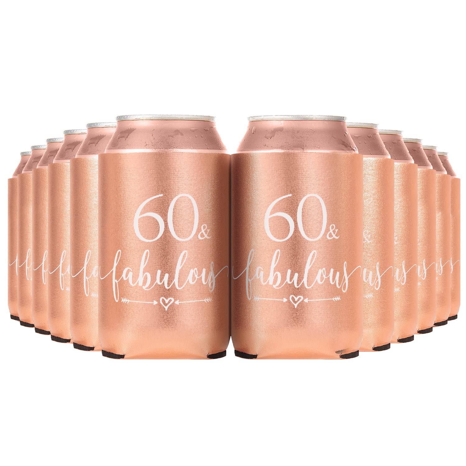 Crisky 60th Birthday Can Cooler for Women 60th Birthday Decorations Rose Gold 60 Fabulous Can Berverage Beer Sleeve Party Favor, Insulated Can Coolies 60th Birthday Gift Idea for Her 12 Pack