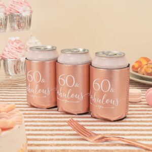 Crisky 60th Birthday Can Cooler for Women 60th Birthday Decorations Rose Gold 60 Fabulous Can Berverage Beer Sleeve Party Favor, Insulated Can Coolies 60th Birthday Gift Idea for Her 12 Pack