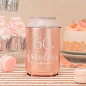 Crisky 60th Birthday Can Cooler for Women 60th Birthday Decorations Rose Gold 60 Fabulous Can Berverage Beer Sleeve Party Favor, Insulated Can Coolies 60th Birthday Gift Idea for Her 12 Pack