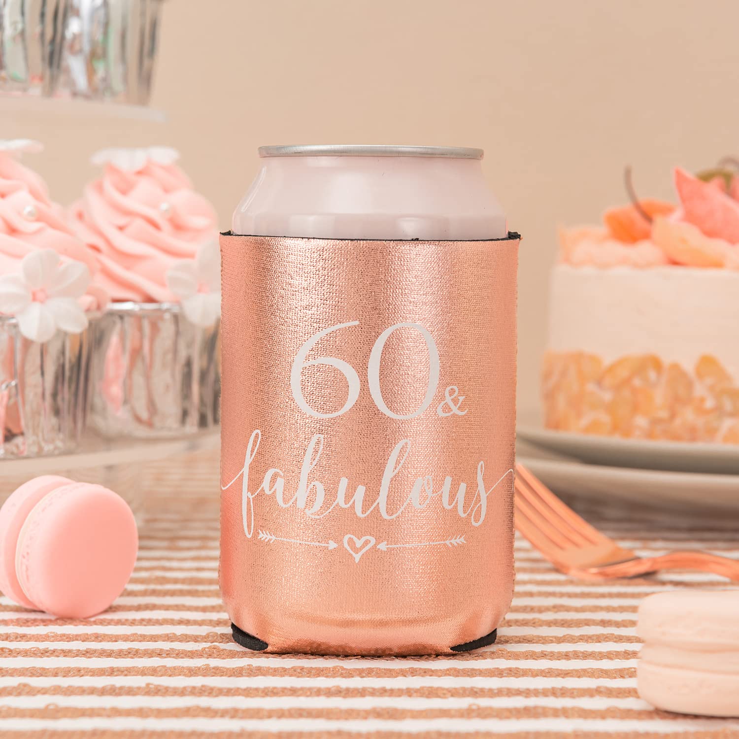 Crisky 60th Birthday Can Cooler for Women 60th Birthday Decorations Rose Gold 60 Fabulous Can Berverage Beer Sleeve Party Favor, Insulated Can Coolies 60th Birthday Gift Idea for Her 12 Pack