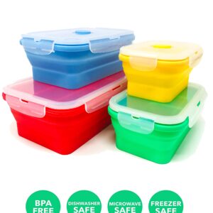 2 Set of 4 Collapsible Silicone Food Storage Container, Leftover Meal box For Kitchen, Bento Lunch Boxes, BPA Free, Microwave, Dishwasher and Freezer Safe. Foldable Design Saves Your Space.