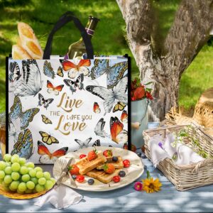 NymphFable 5 Pack Reusable Shopping Bags Colorful Butterflies Washable Grocery Bags Fabric Tote Bag