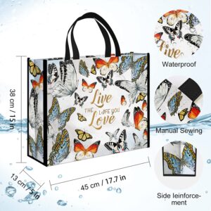 NymphFable 5 Pack Reusable Shopping Bags Colorful Butterflies Washable Grocery Bags Fabric Tote Bag