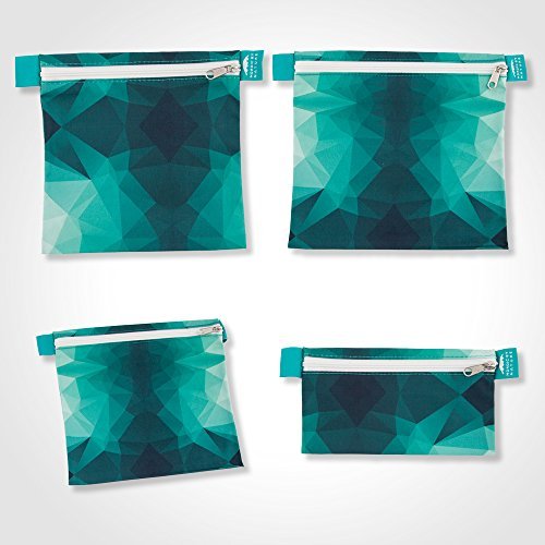 Nordic By Nature 4 Pack - Reusable Sandwich Bags Dishwasher Safe BPA Free - Durable Washable Quick Dry Cloth Baggies -Reusable Snack Bags School Lunches - Easy Open Zipper - (Turquoise)