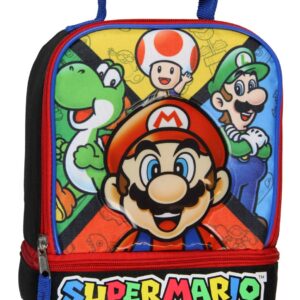 Bioworld Super Mario Luigi Toad Yoshi Dual Compartment Insulated Lunch Box Lunch Bag Soft Kit Cooler