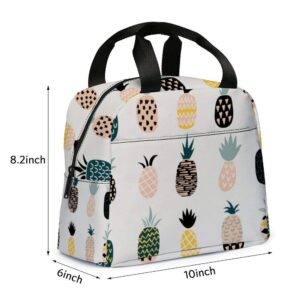 Lunch Bag, Cute Kids Reusable Cooler Lunch Tote Bag Insulated Leakproof Lunch Box Container with Front Pocket for Girls Boys School Work Picnic (Whte Pineapple)