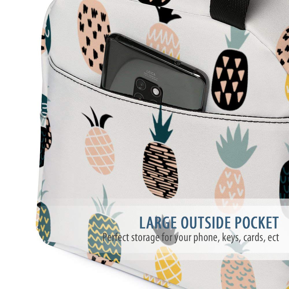 Lunch Bag, Cute Kids Reusable Cooler Lunch Tote Bag Insulated Leakproof Lunch Box Container with Front Pocket for Girls Boys School Work Picnic (Whte Pineapple)