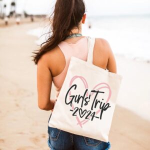 GXVUIS Canvas Tote Bag for Women Aesthetic Girls Trip Love 2024 Reusable Shoulder Bags for Shopping Beach Gift for Friend White