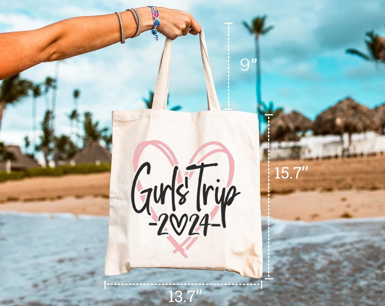 GXVUIS Canvas Tote Bag for Women Aesthetic Girls Trip Love 2024 Reusable Shoulder Bags for Shopping Beach Gift for Friend White