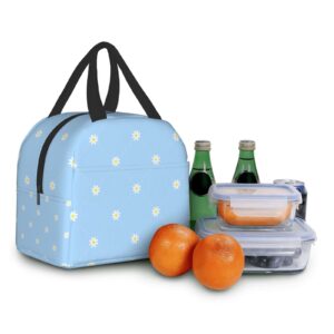 Ucsaxue Insulated Lunch Bag Women Men, Reusable Tote Lunch Box, Leakproof Cooler Lunch Bags for Work Office Travel Picnic, Cute Daisy Flower Light Blue