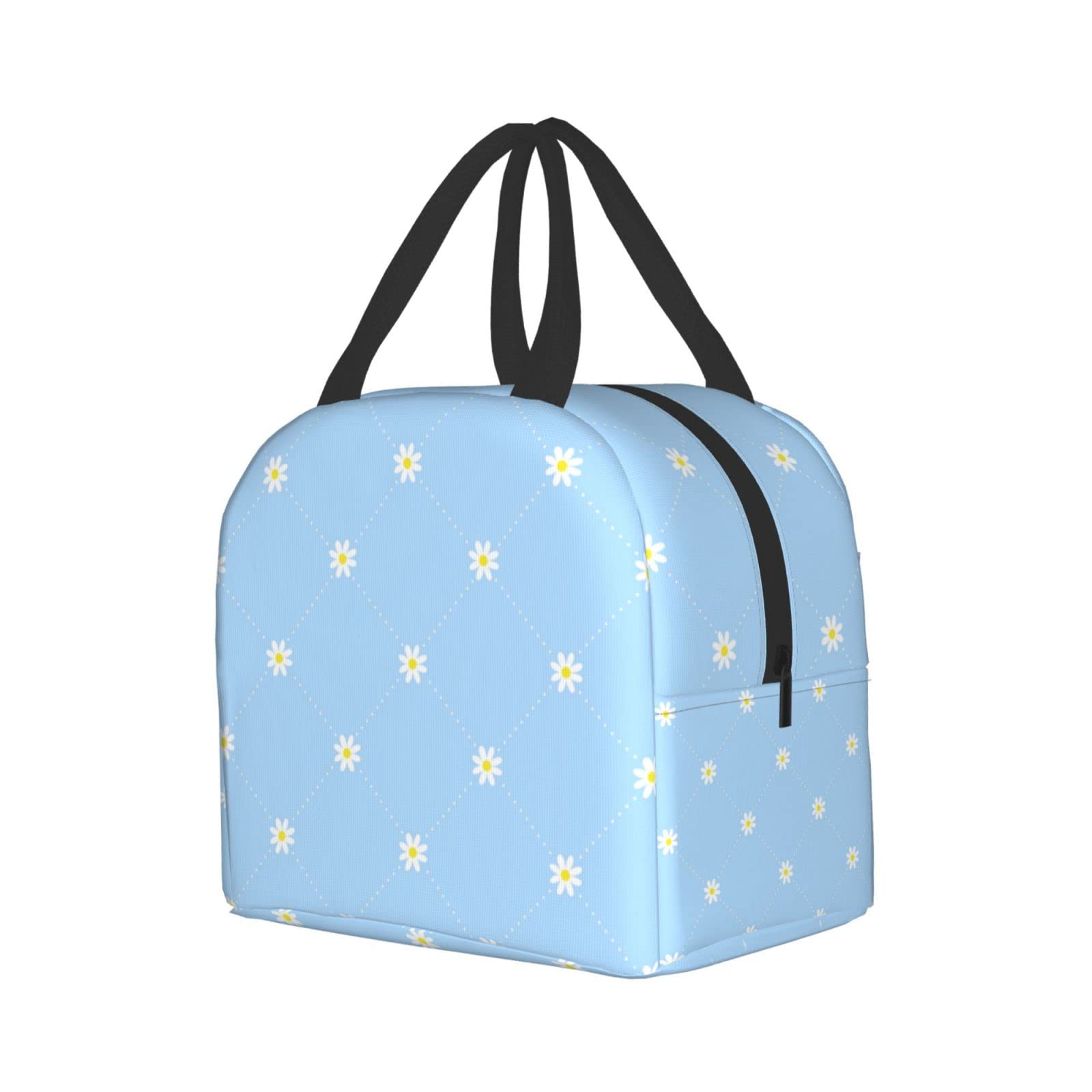 Ucsaxue Insulated Lunch Bag Women Men, Reusable Tote Lunch Box, Leakproof Cooler Lunch Bags for Work Office Travel Picnic, Cute Daisy Flower Light Blue