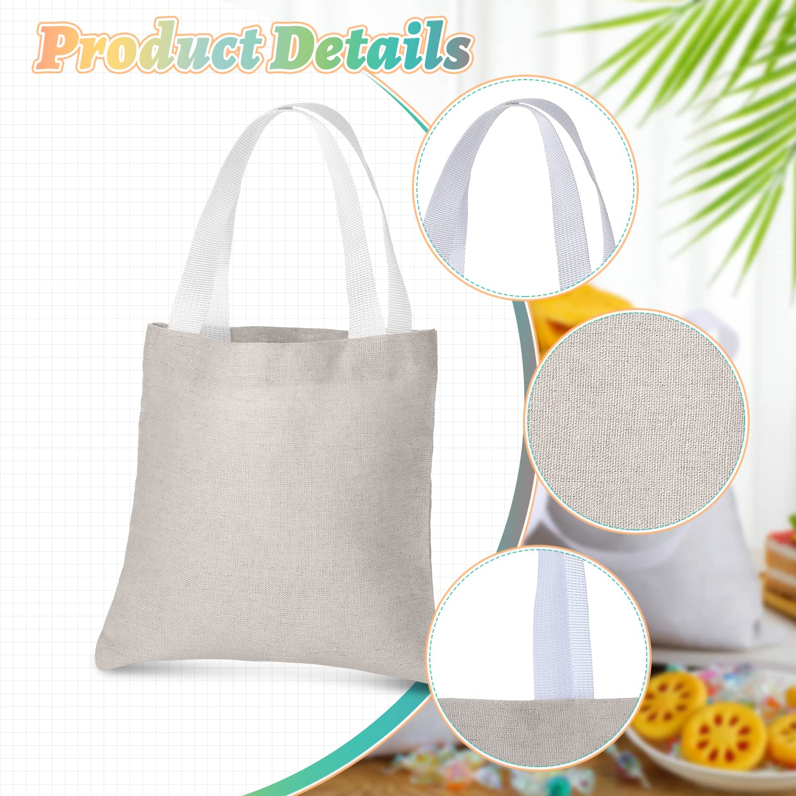 Moukeren 50 Pcs Canvas Tote Bag Bulk Mini DIY Blank Tote Sack Natural Plain Small Cotton Reusable Bag for Easter Gift(8 x 8 Inch)