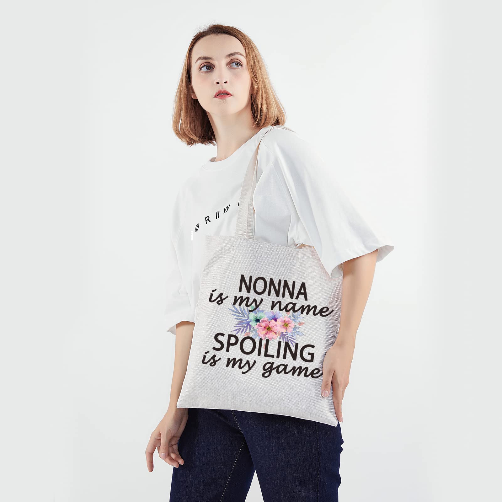 PWHAOO Grandma Nonna Gift Nonna Is My Name Spoiling Is My Game Tote Bag Canvas Best Nonna Ever Shopping Bag (spoiling Nonna Tote)