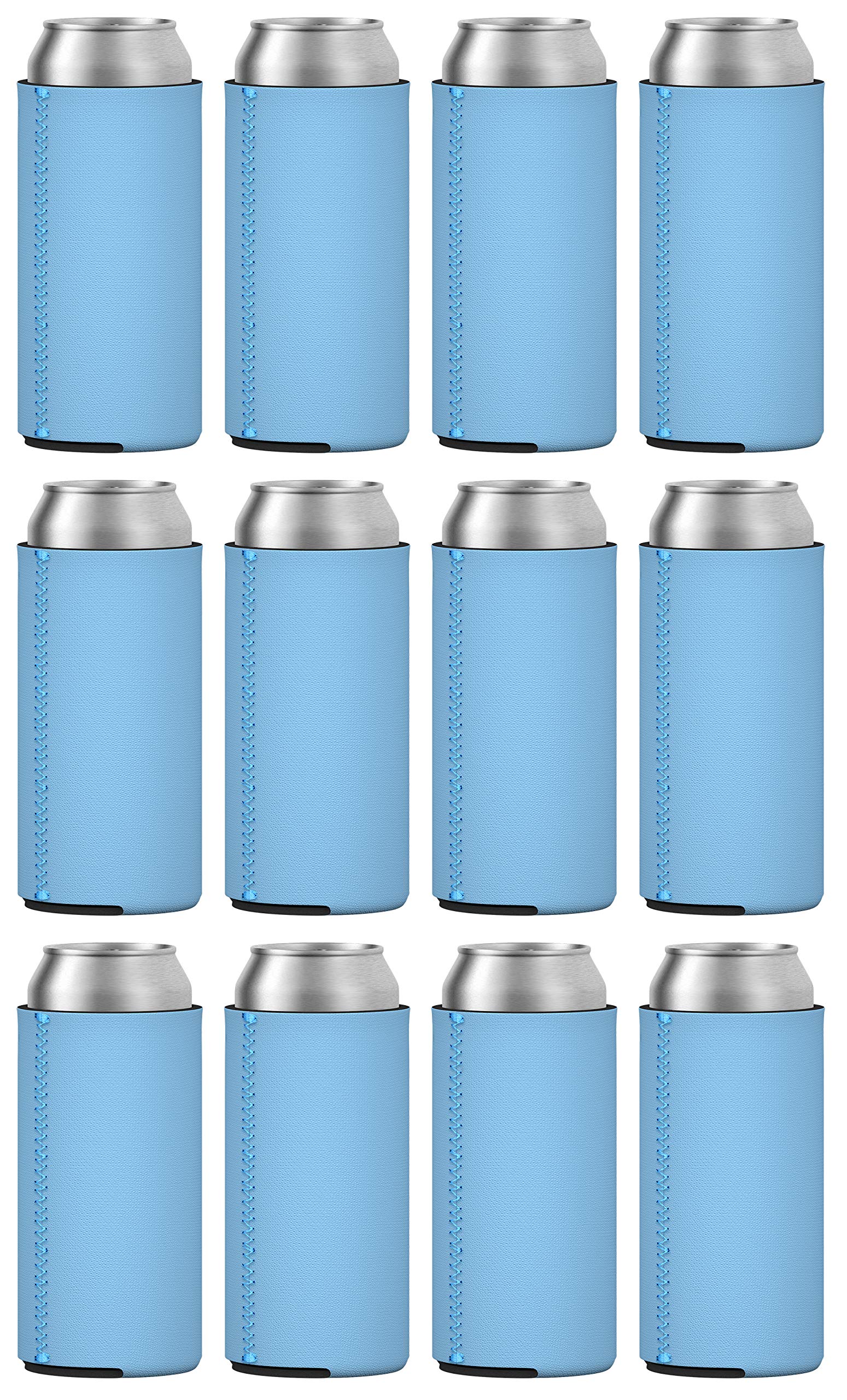 TahoeBay Slim Can Coolers (12-Pack) Blank Neoprene Beer Sleeves (Placid Blue)