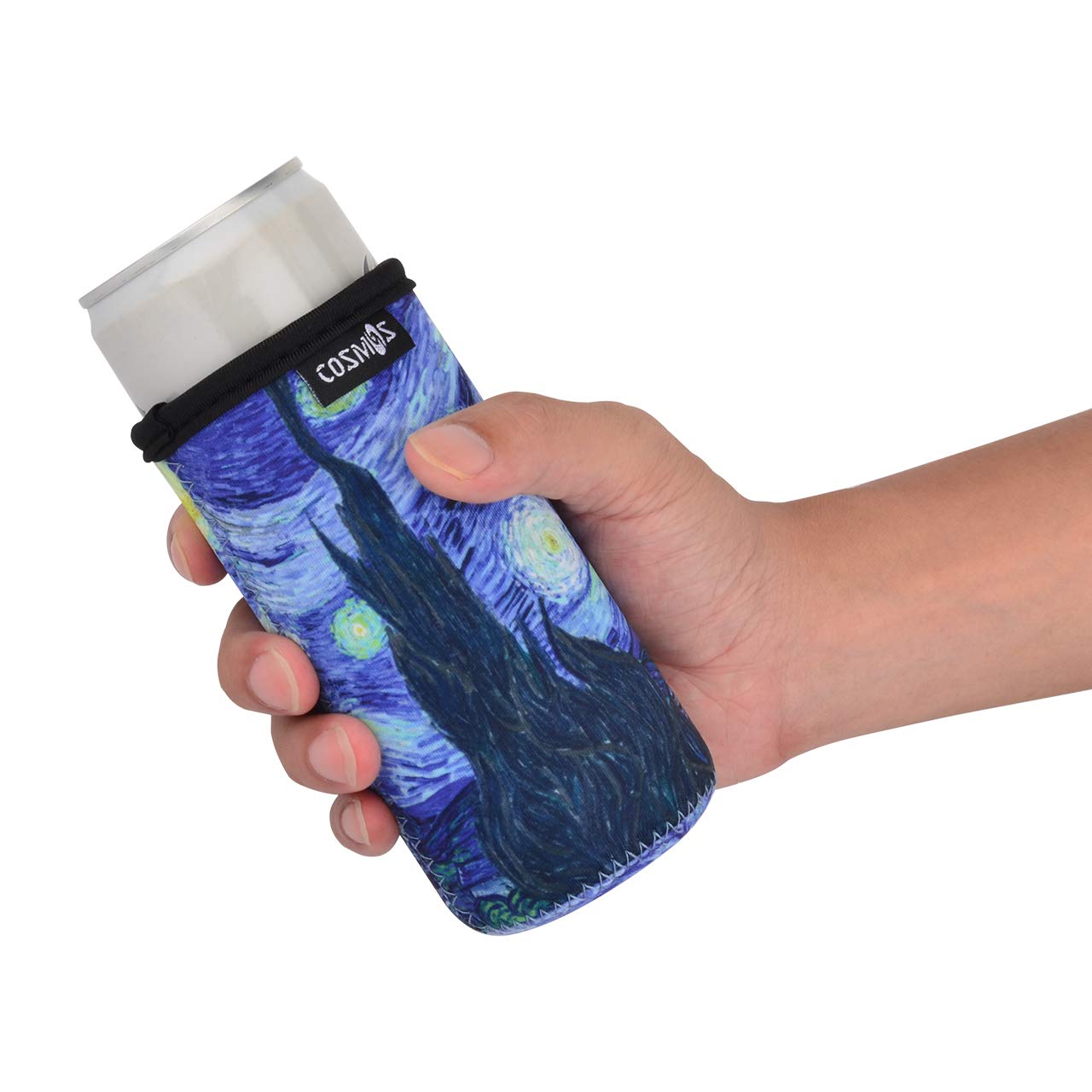 CM Soft Neoprene Slim Can Sleeves Insulators Slim Can Covers with Van Gogh Painting The Starry Night Sunflowers Painting Pattern for 12 Fluid Ounce Energy Drink & Beer Cans