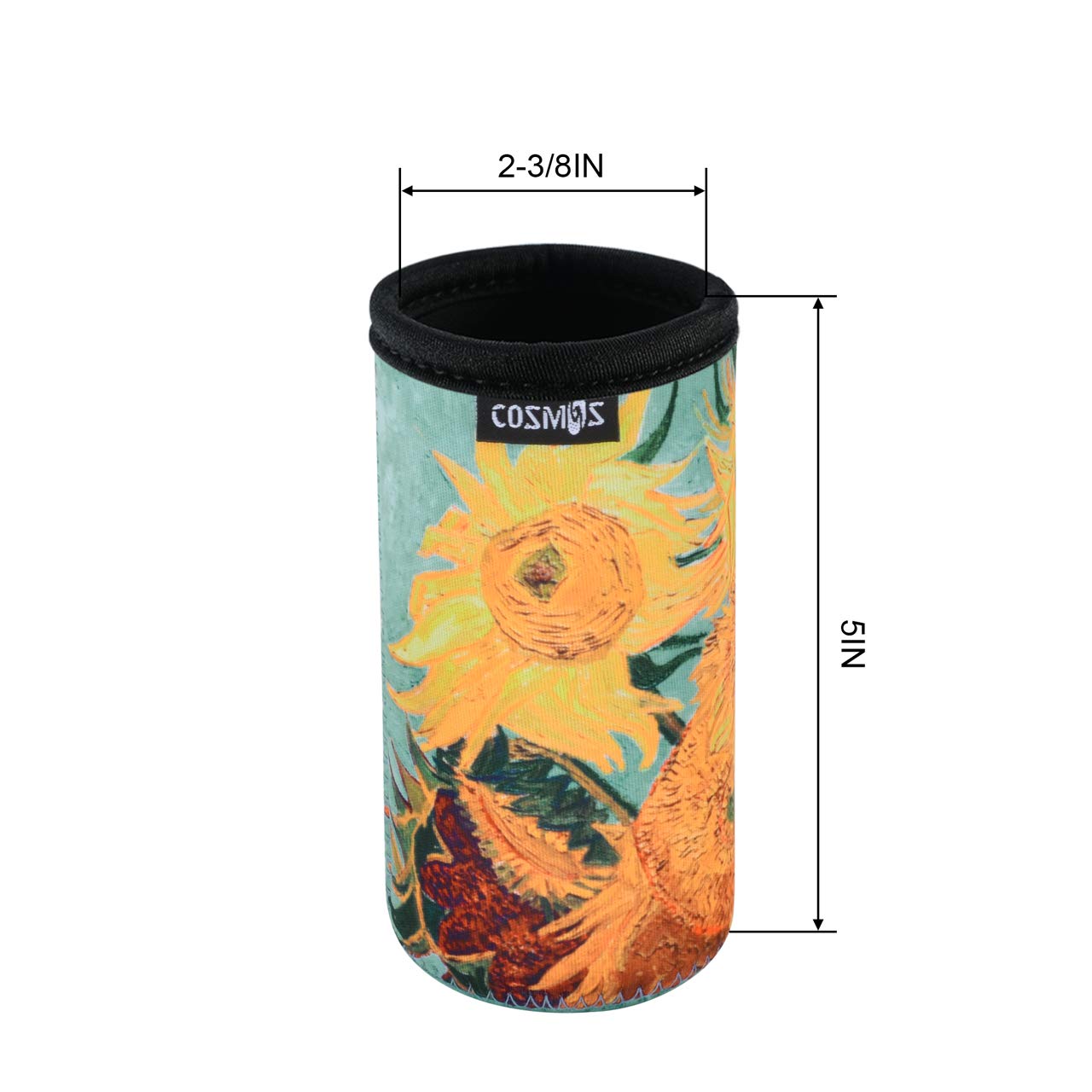 CM Soft Neoprene Slim Can Sleeves Insulators Slim Can Covers with Van Gogh Painting The Starry Night Sunflowers Painting Pattern for 12 Fluid Ounce Energy Drink & Beer Cans