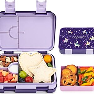 Caperci Unicorn Bento Lunch Box for Kids - Leakproof 6-Compartment Children's Lunch Container with Removable Compartment - Ideal Portions Size for Ages 3 to 7, BPA-Free Materials